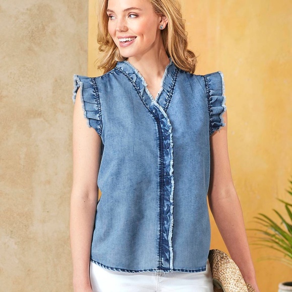 Mazik | Tops | Mazik Ruffled Denim Top Size Small Nwt | Poshmark
